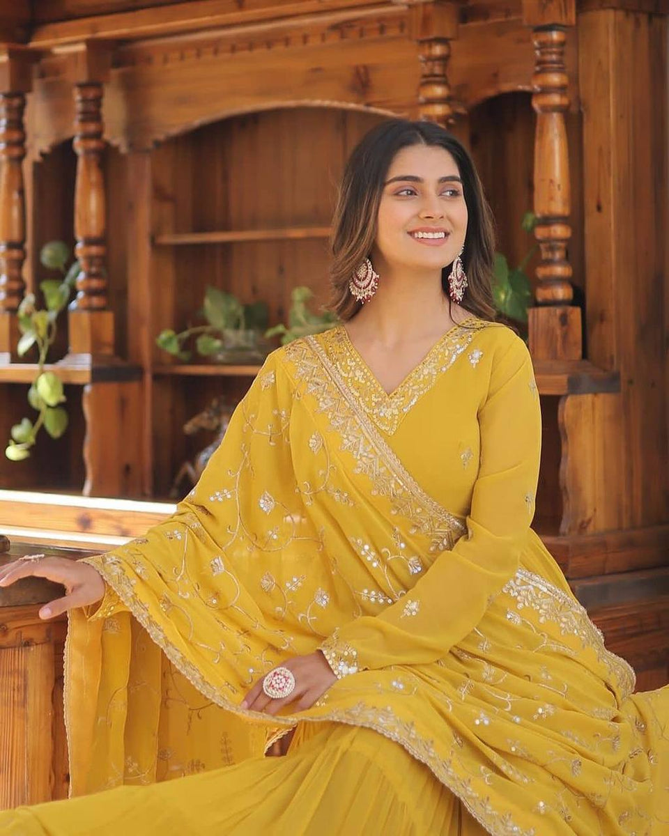 Mesmerizing Yellow Color Ruffle Flair Anarkali Suit – Vastra Shop