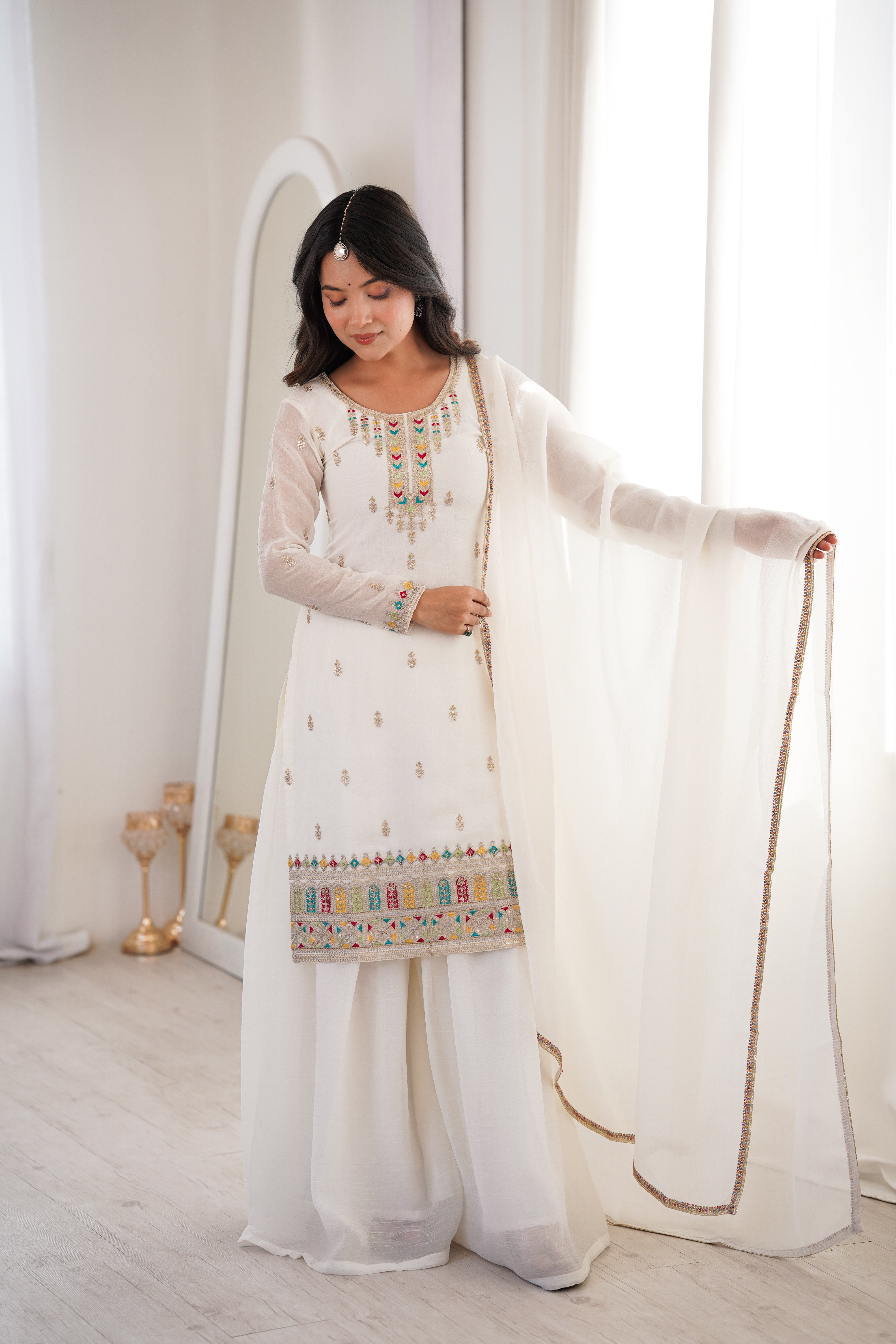 Gorgeous White Color Sequence Embroidered Sharara Suit – Vastra Shop