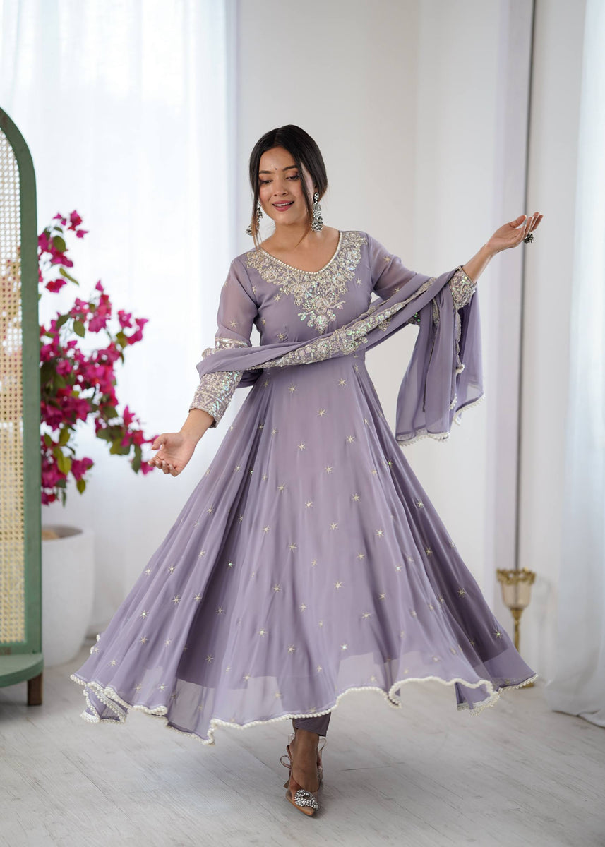 Arti Chauhan Wear Purple Color Sequence Embroidered Anarkali Gown With ...