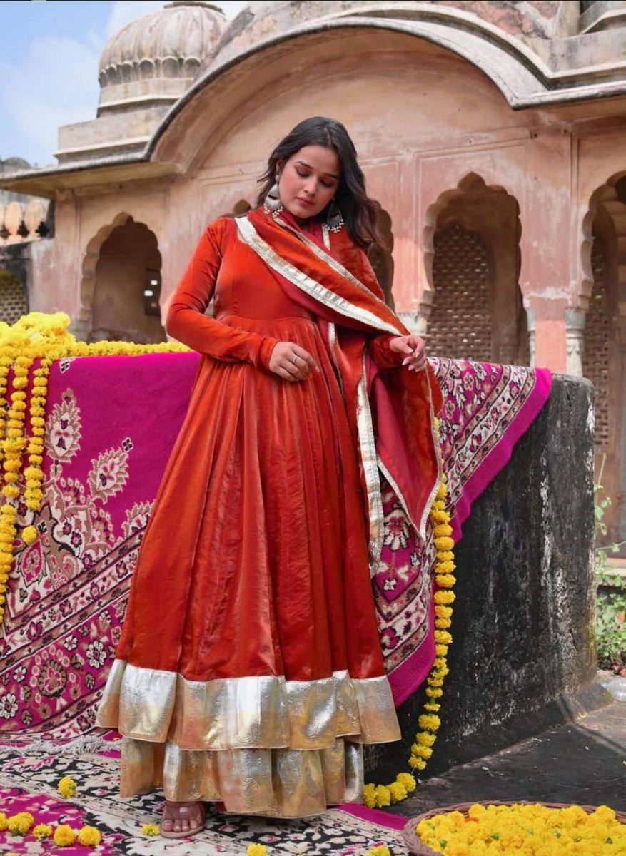 Festive Wear Red Color Fendy Silk Designer Ready To Wear Anarkali Suit ...