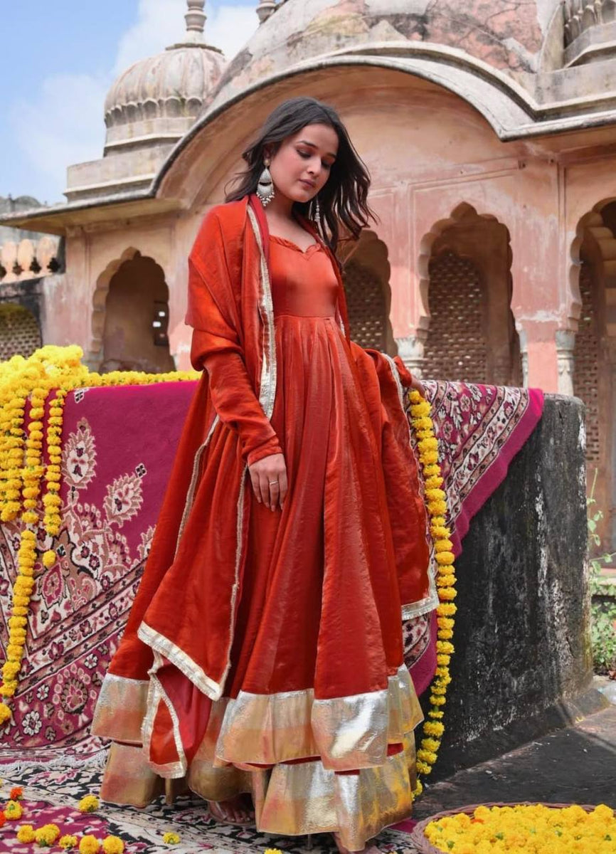 Festive Wear Red Color Fendy Silk Designer Ready To Wear Anarkali Suit ...