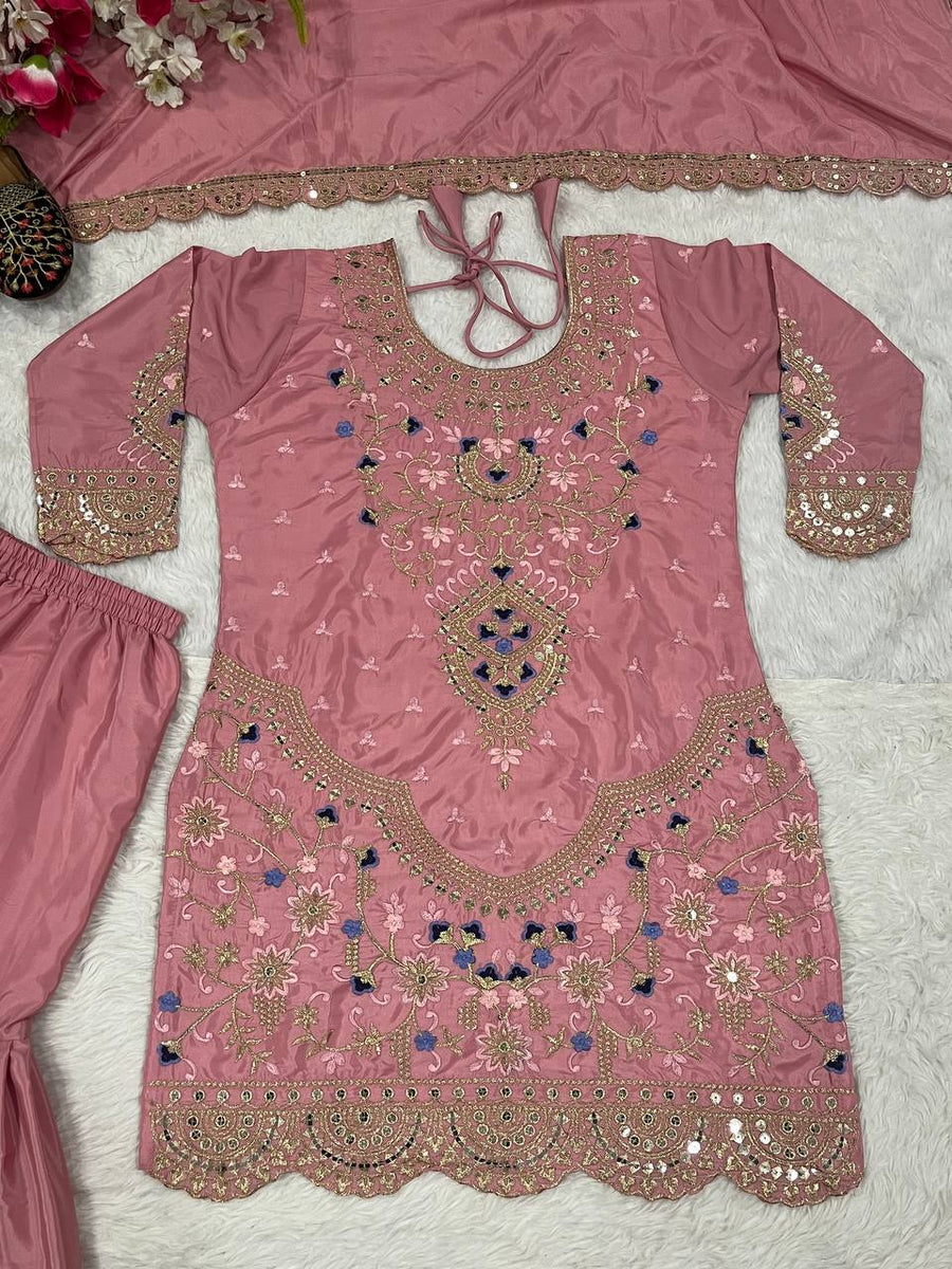 Traditional Wear Dusty Pink color Natural Crep Material With Sequence ...