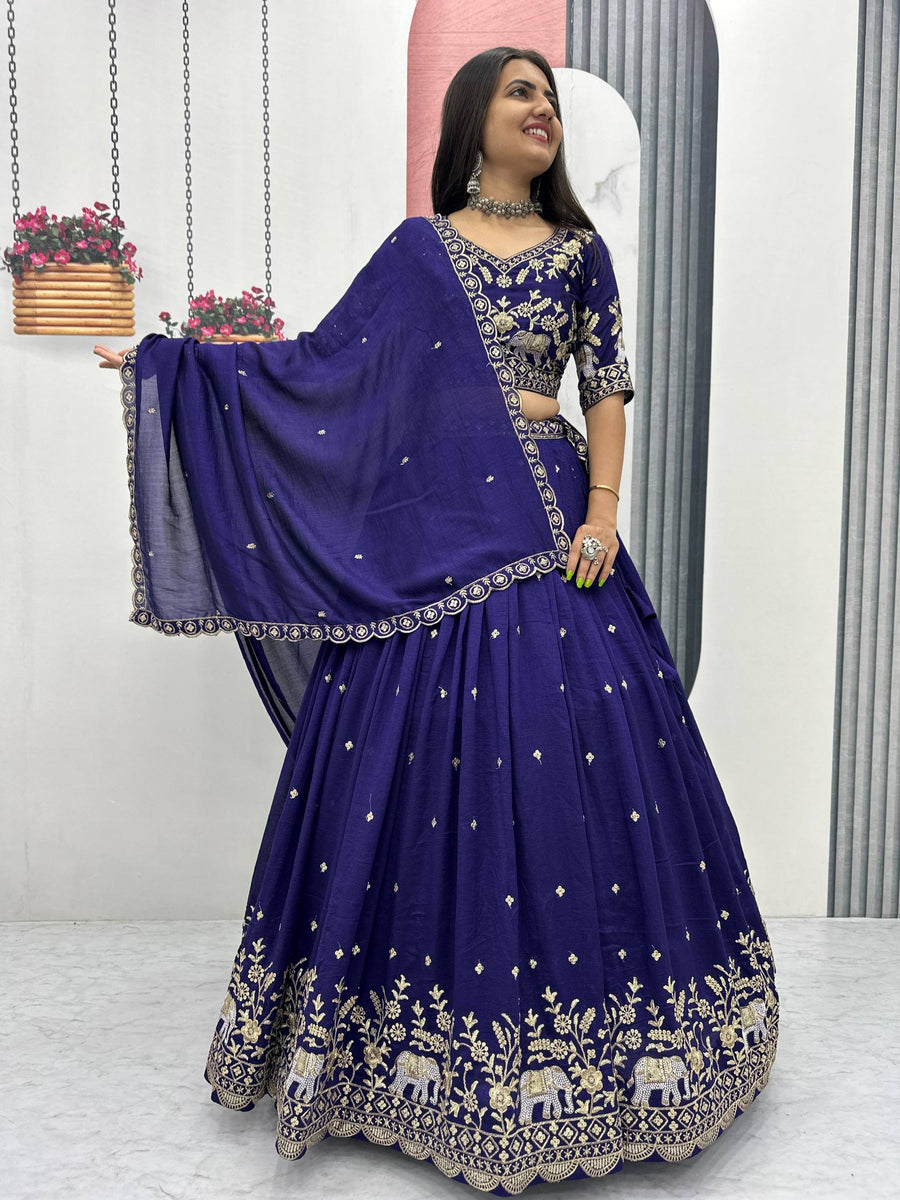 Party Wear Blue Color Thread And Sequence Work Lehenga Choli Set ...