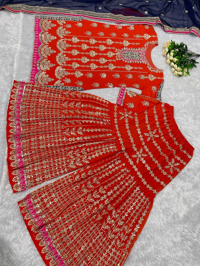 Orange Color Sequence Work Pakistani Sharara Suit – Vastra Shop