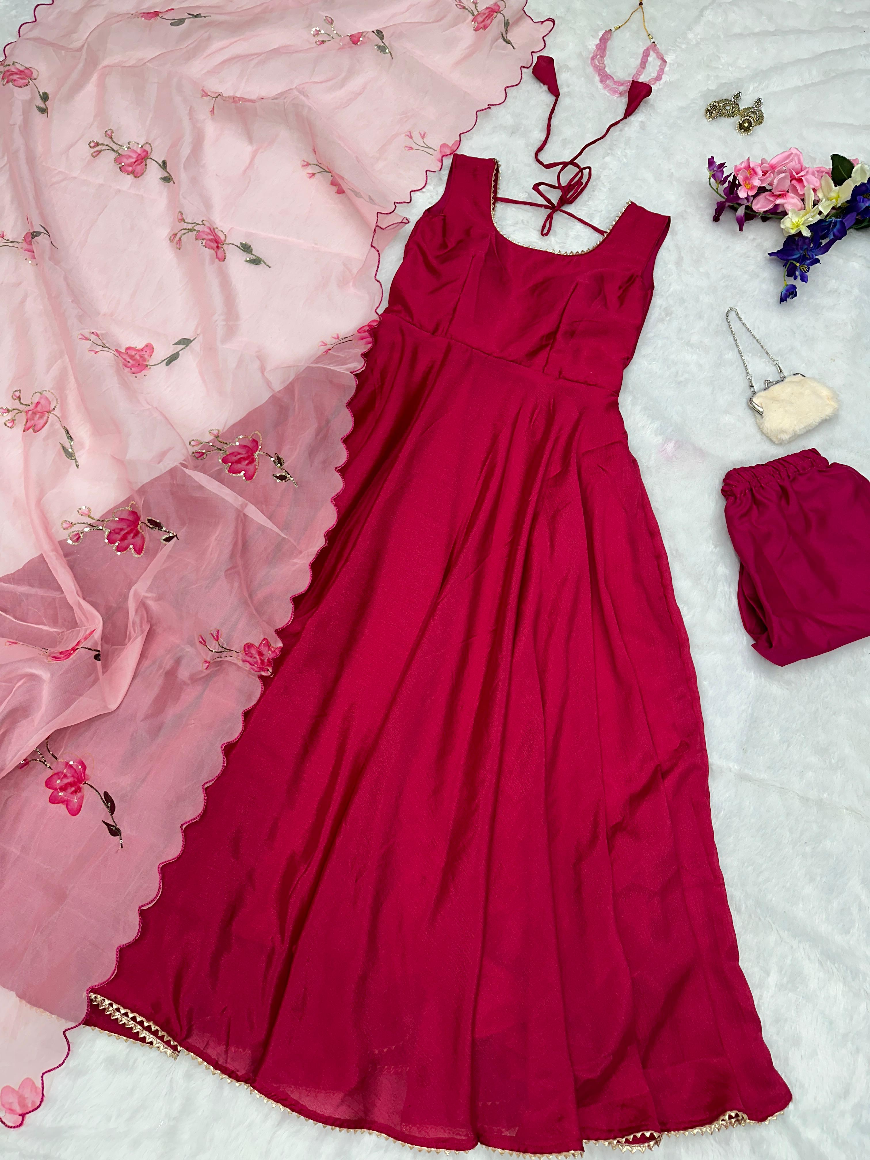 Plain Maroon Color Gown With Organza Dupatta – Vastra Shop
