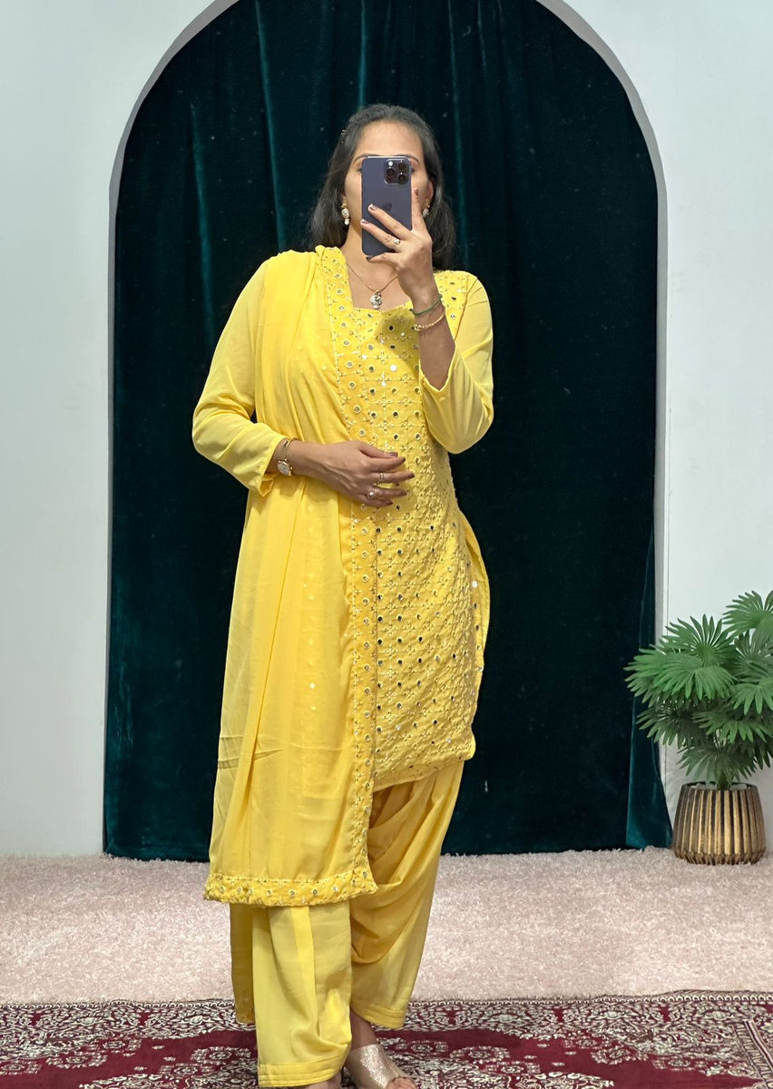 Charming Embroidered Work Yellow Color Patiala Suit – Vastra Shop