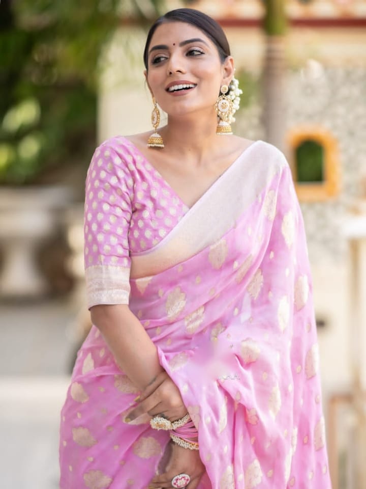 Light Pink Color Grand Beautiful Rich Design Saree – Vastra Shop