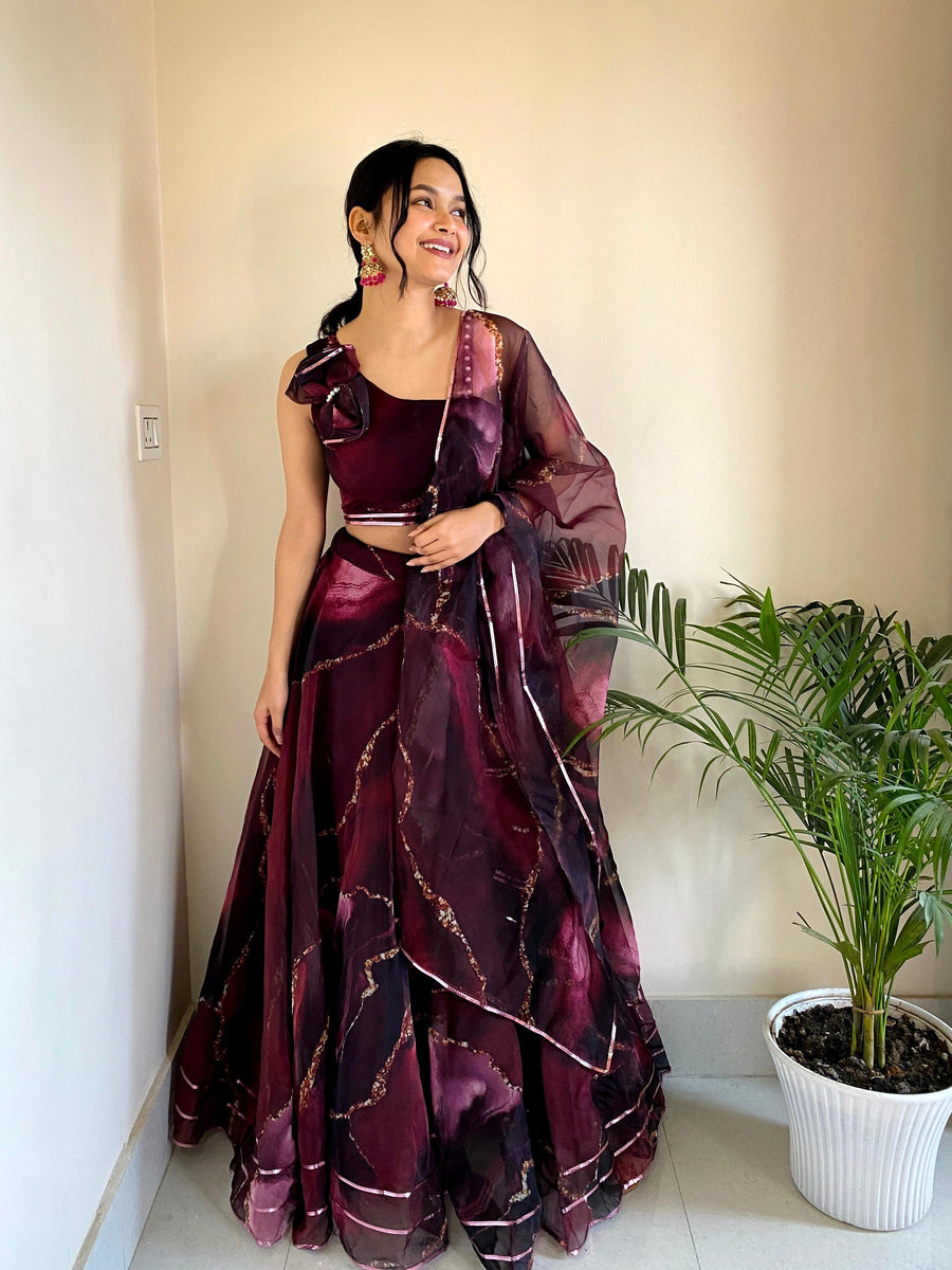 Organza Silk Wine Color Lehenga With Exclusive Blouse – Vastra Shop