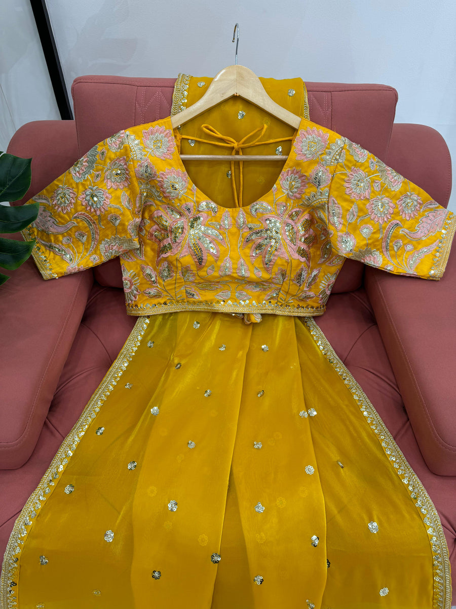 Beautiful Mustard Color Designer Jimmy Chu Sequence And Thread Work Sa ...