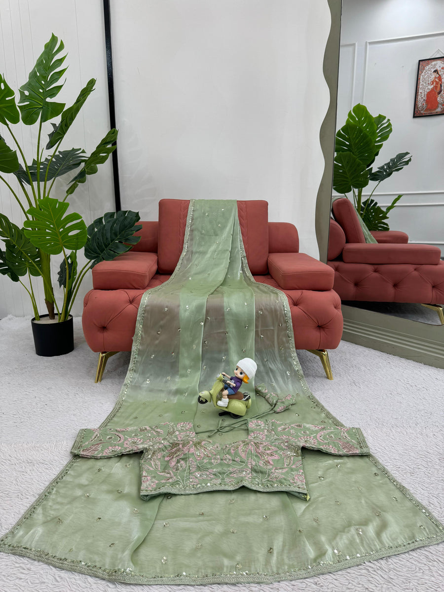 Beautiful Light Green Color Designer Jimmy Chu Sequence And Thread Wor ...