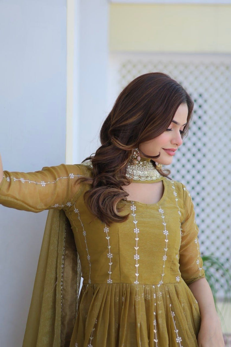 Fancy Mehndi Green Color Pure Simmar With Heavy 3mm Sequence Work Beau ...