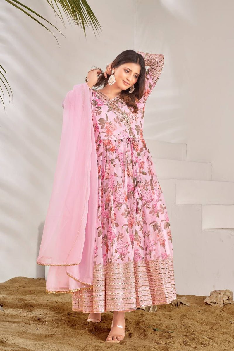 Stylish Light Pink Color Embroidery Sequence Work Gown – Vastra Shop