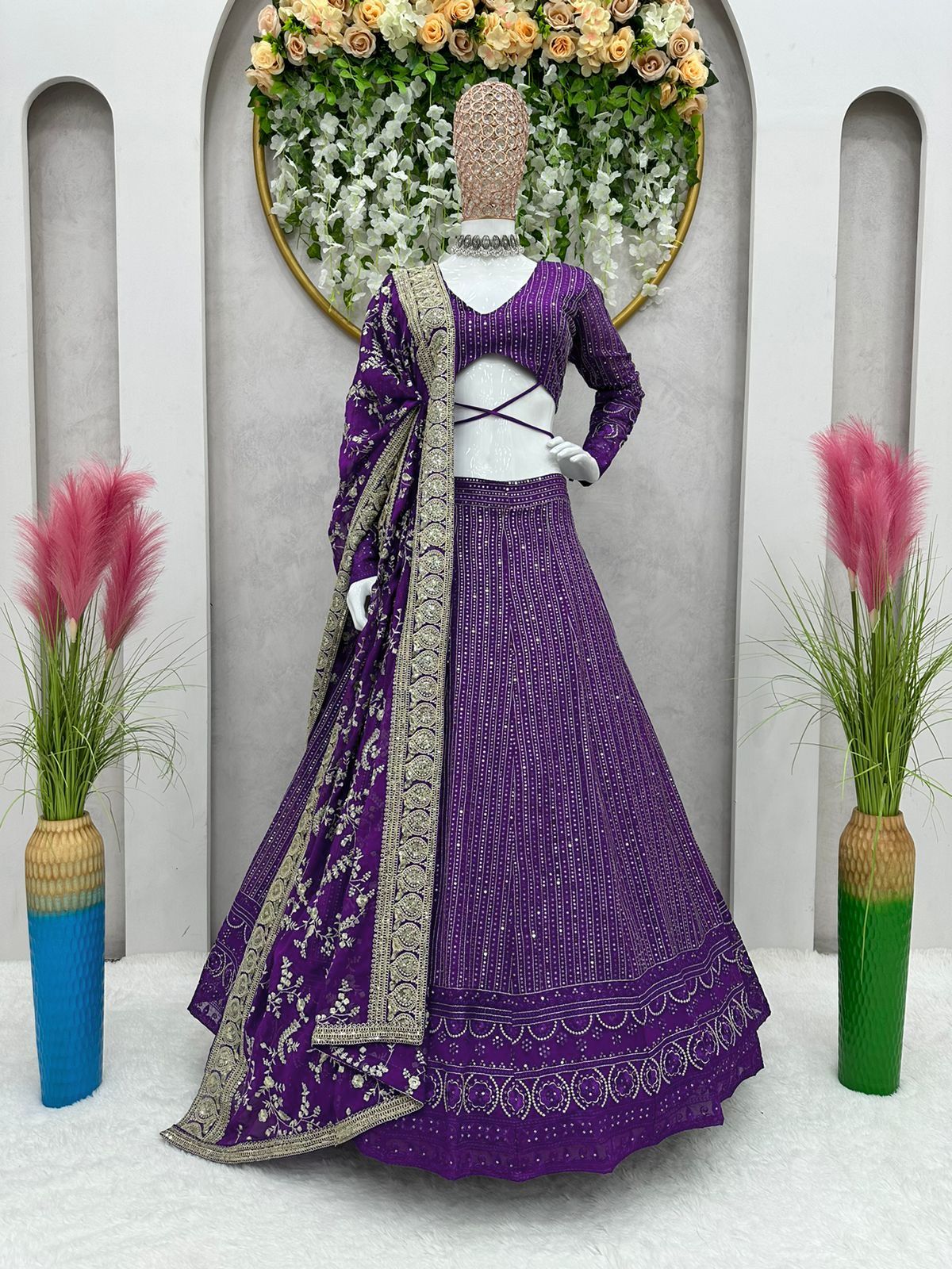 Embellished Sequence Work Purple Color Lehenga Choli – Vastra Shop
