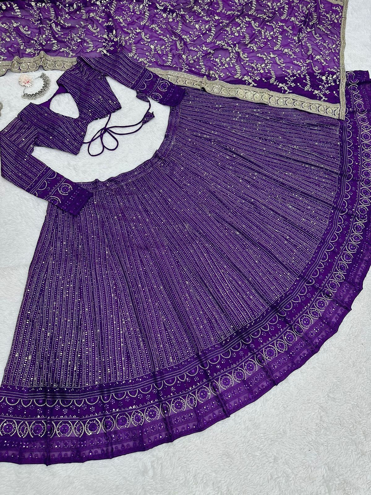 Embellished Sequence Work Purple Color Lehenga Choli – Vastra Shop
