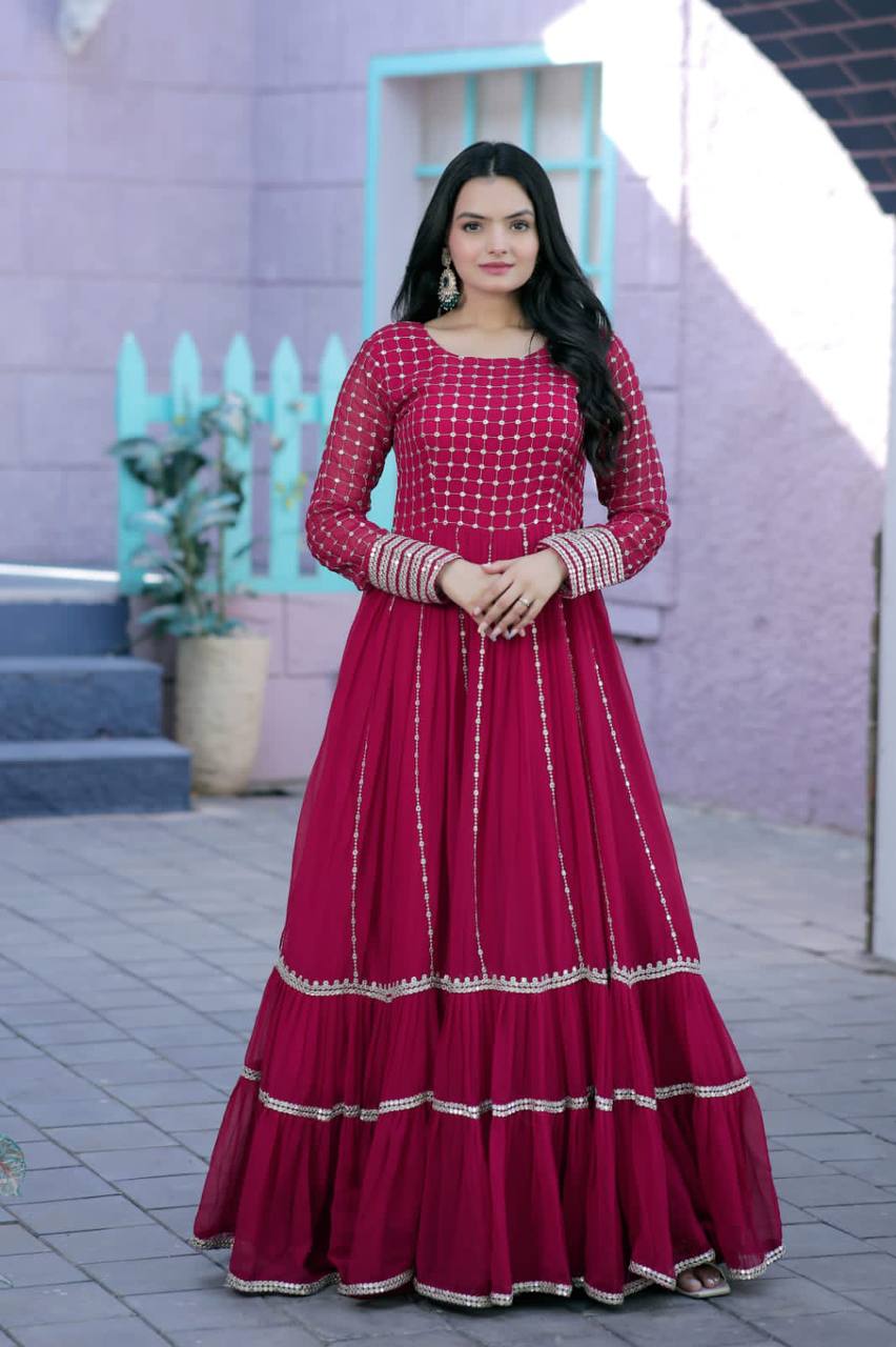 Demanding Pink Color Embroidered Work Gown – Vastra Shop