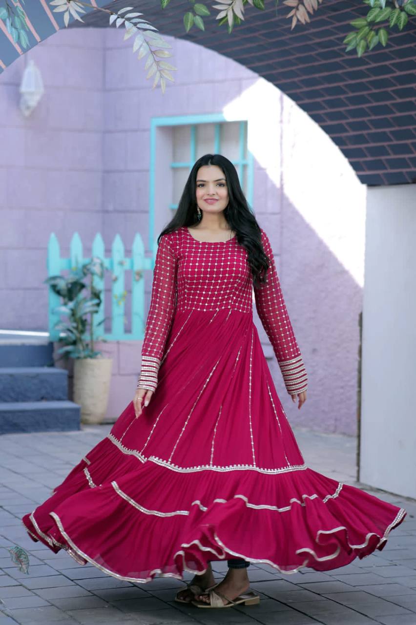 Demanding Pink Color Embroidered Work Gown – Vastra Shop